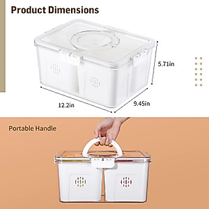 Lnrueg Airtight Fresh Produce Containers for Fridge - 4 Compartments with Handle, Berry Containers for Fridge, BPA-Free Fresh Produce Saver & Refrigerator Organizer Bins