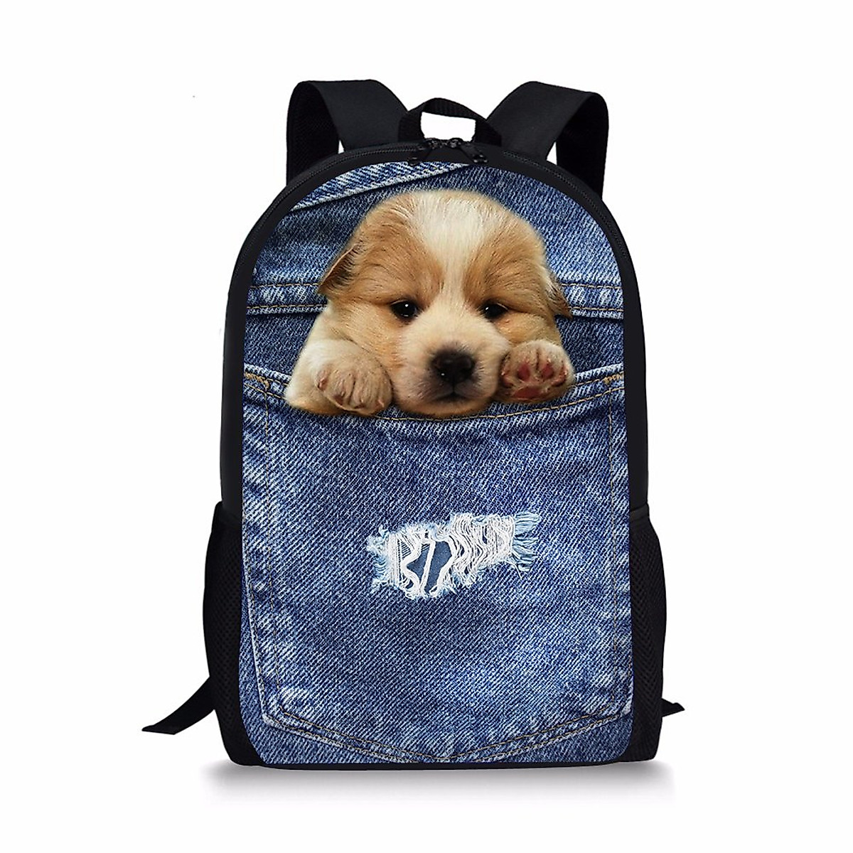 ThiKin Pet Dog School Bag Backpack, Cute Puppy Print Bookbag for Kids Boys Girls