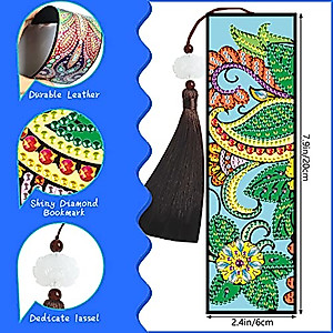 MVVMTOP 8 Pack Diamond Painting Bookmarks Flowers Diamond Art Bookmark Tassel Resin Rhinestone Leather Bookmark Kit for Adults Kids DIY Beginner