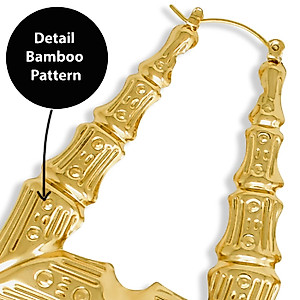 Pnk Trend Gold Tone Hollow Casting Hip-Hop Oversized Triangle Bamboo Large Hoop Earrings for Women, 50 mm/ 2 Inches with Gift Jewelry Box