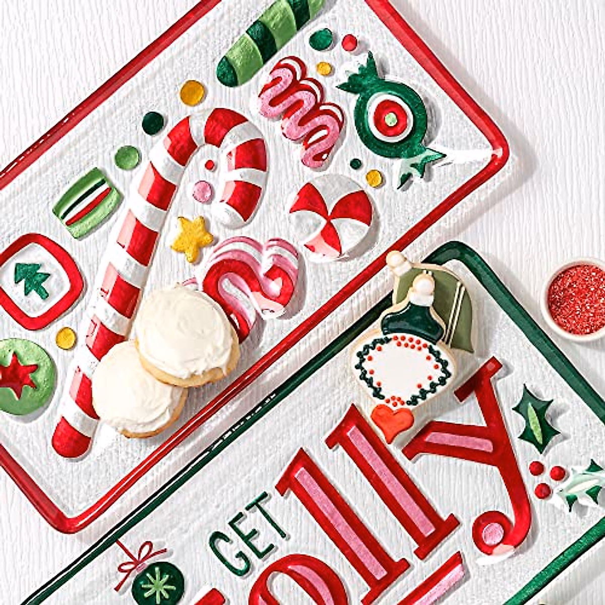 DEMDACO Christmas Candy Red and Green 15 Inch Glass Rectangular Serving Plate Platter