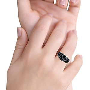 Blue Apple Co. Black Tone, Sterling Silver Size-9 Owl Ring Oxidized Band Solid 925 Sterling Silver Thumb Ring