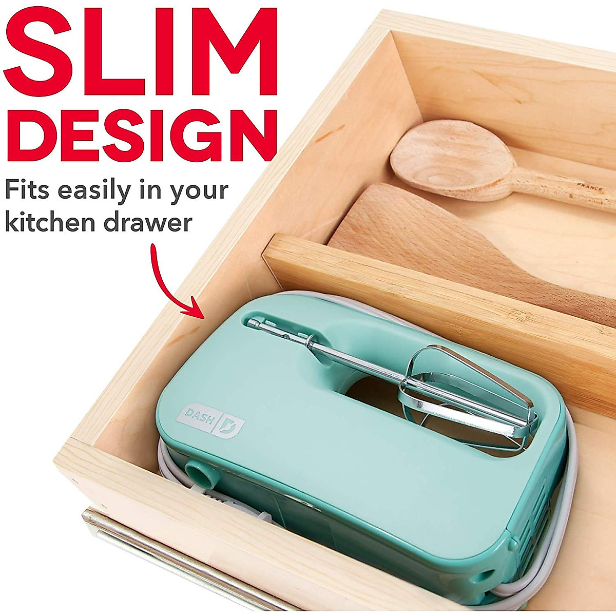 Dash SmartStore™ Compact Hand Mixer Electric for Whipping + Mixing Cookies, Brownies, Cakes, Dough, Batters, Meringues & More, 3 Speed, 150-Watt - Aqua