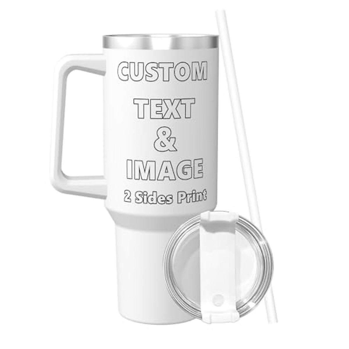 Custom 40oz Tumblers with Handle Personalized with Name Photo Text Logo Travel Cup Customized Christams Fathers Mothers Day Gifts For Mom Dad Friends, Beige