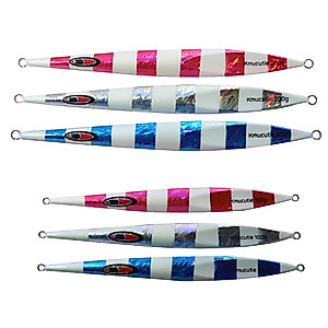 Kmucutie Saltwater Glow fishing Jigs Deep Sea Fishing Lures Jigging Artificial Lures for Tuna,Grouper,Dogtooth,Bass Salmon (3 pcs mixed color D-with hook, 100 G)