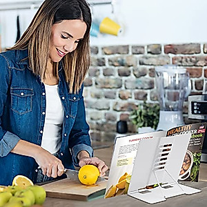 Honagu Book Stand Metal Desk Book Holder, Book Holders for Reading Hands Free, Adjustable Cookbook Documents Holder, Portable Bookstand for Music Books, Textbook, Recipe,Tablet, Ipad (White)