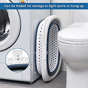 Nancyber Collapsible Plastic Laundry Basket, 42L Large Laundry Hamper with Handles, Foldable Pop Up Storage Container/Organizer, Portable Clothes Hampers/Baskets in the Dorm & Family, White & Blue
