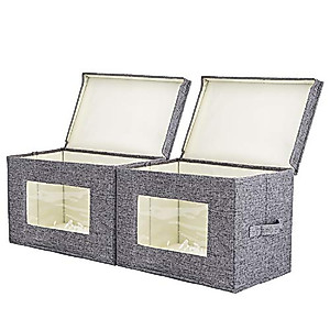 Corodo Storage Bins with Lids, 2 Pack Storage Box, Foldable Organizer Bins with Handles and Clear Window (Grey, 15x10x10inch, 25L)