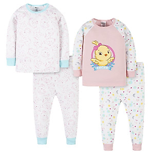 Canticos Unisex-Baby Girls' 4-Piece Snug Fit Cotton Pajamas, Pink, 18 Months