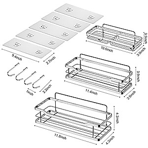 stusgo Shower Shelf for Inside Shower, Adhesive Shower Caddy with Soap Dish Holder with Hooks, No Drilling Shower Shelves Bathroom Shower Storage, Stainless Steel Shower Organizer Wall Mount, 3 Pack