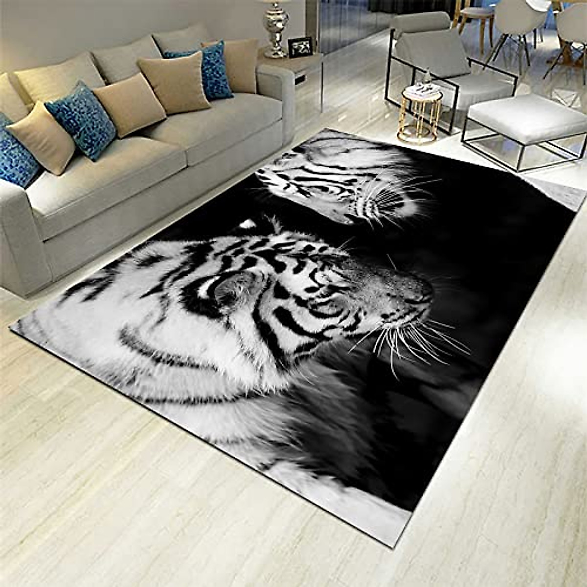 LGGQQW Black White Tigers Area Rug Home Decor