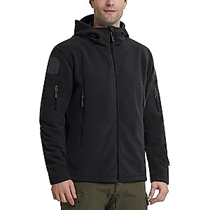 MAGCOMSEN Hoodies for Men Fleece Lined Tactical Jackets Mens Fleece Jackets Work Jacket Snow Jacket Outdoor Black L
