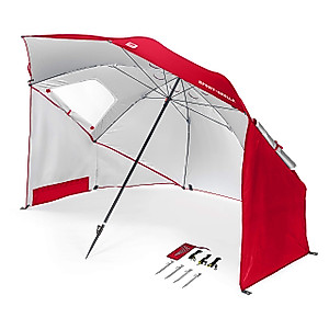 Sport-Brella Vented SPF 50+ Sun and Rain Canopy Umbrella for Beach and Sports Events (8-Foot, Red)