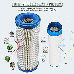 11013-7020 Air Filter & Pre Filter Replacement for Kawasaki 11013-7044 11013-7045 11013-7019 John Deere M131802 M144100 Gravely 21536900 Ariens 00181071 Kohler 2508301-S 2508304-S Lawn Mower