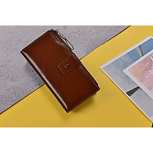 woogwin Women's RFID Large Capacity Luxury Genuine Leather Clutch Wallet Ladies Purse (Wax Coffee)