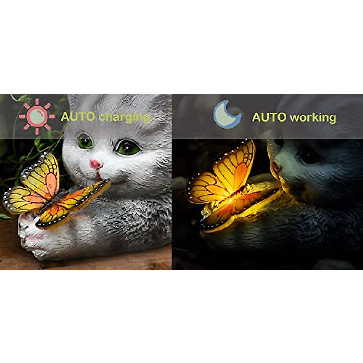 Solar Garden Statue Cat,Garden Figurine Outdoor Decoration with Cat Holding Butterfly for Yard,Patio,Lawn Art Decoration,Housewarming Gift