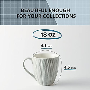 LIFVER Coffee Mugs Set of 6, 18 Oz Ceramic Mugs with Sturdy Handle for Coffee Tea Cocoa Milk, Easy to Grip & Clean, Gifts for Women men, Light Gray