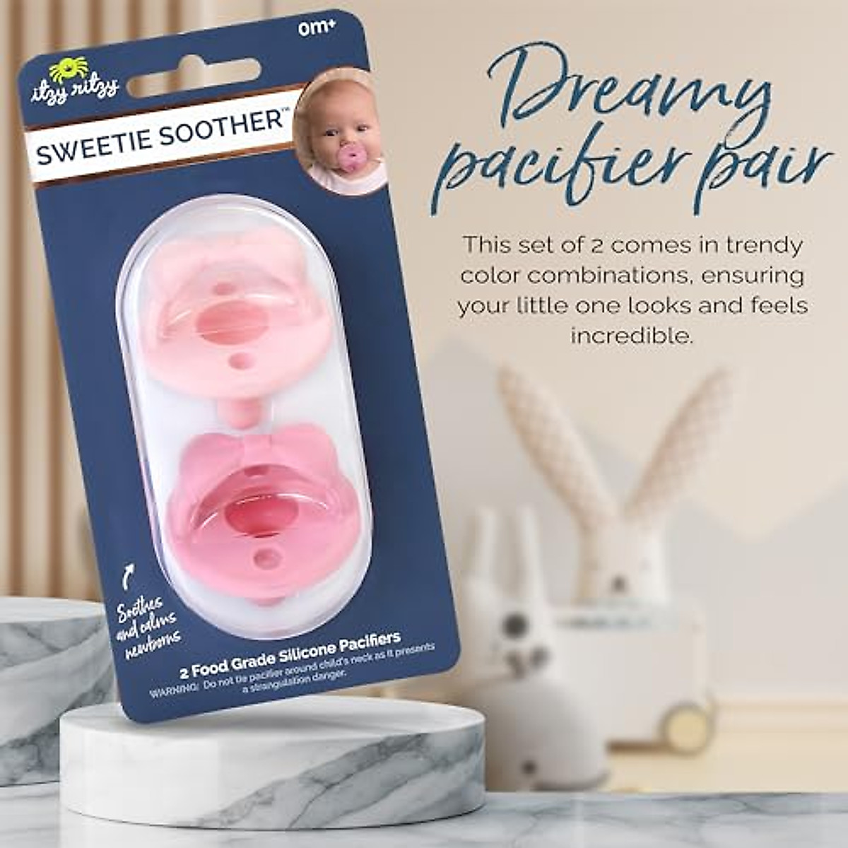 Itzy Ritzy Silicone Pacifiers for Newborn - Sweetie Soother Pacifiers Feature Collapsible Handle & Two Air Holes for Added Safety; for Ages Newborn and Up, Set of 2 in Light Pink & Dark Pink