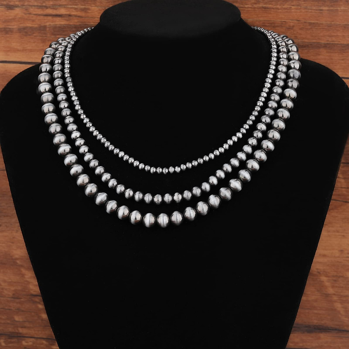 CHISOONBANNER Western Jewelry Navajo Pearl Necklace for Women Beaded Necklace Boho Vintage Choker (4mm+6mm+8mm)