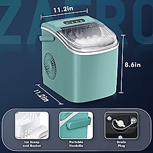 Ice Makers Countertop with Self-Cleaning, 26.5Lbs/24Hrs, 9 Cubes Ice Ready in 6 Mins, Portable Ice Maker with Ice Scoop/Basket for Home/Kitchen/Office/Bar, Green(with Handle)