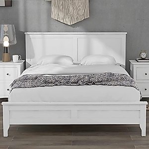 MERITLINE Full Size Platform Bed Frame with Headboard/Solid Wood Foundation with Wood Slat Support/No Box Spring Needed/Easy Assembly/Rustic Pine (Full, White)