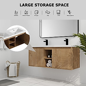 48" Wall Mounted Bathroom Vanity with Double Sink, Floating Bathroom Sink Cabinet with 2 Soft Closing Doors Modern Bathroom Vanity Set with Open Shelves Modern Bathroom Cabinet Set