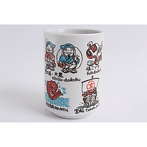 Mino ware Japanese Ceramics Sushi Yunomi Chawan Tea Cup Lots of Luck Daruma Manekineko made in Japan (Japan Import) YAY033
