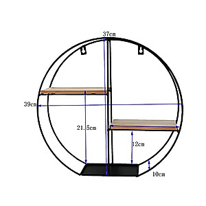 KEPMOGOH Round Floating Shelves, Wall Mounted Hanging Shelf, Geometric Style Decor Display Shelf, Wood Metal Decorative Wall Shelf for Living Room, Bedroom, 39×10cm