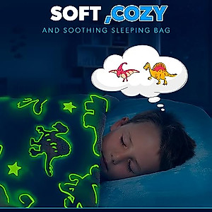 Dinosaur Sleeping Bags – Cozy Sleeping Bag for Boys Girls Aged 2-12 – Glow in The Dark Dinosaur Design – Ultra-Soft and Comforting Kids Sleeping Bag – 33 x 66-inch