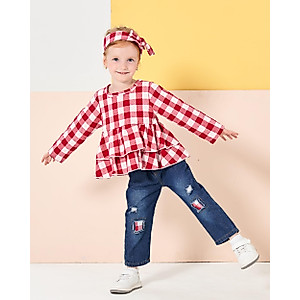 12 18 Months Girl Clothes Fall Winter Toddler Girl Clothes Outfits Cute Red Plaid Denim Pants Baby Girls Clothes 12-18 Months