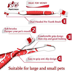 PenVinoo Dog Toothbrush pet Toothbrush Finger Toothbrush Small to Large Dogs,Cats with Soft Bristles Non Slip Dual Head Dog Toothbrush (8 Colors)