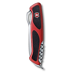 Victorinox Ranger 79 M Grip Swiss Army Knife, 12 Functions, Swiss Made Pocket Knife with Wood Saw, Large Lock Blade and Toothpick - Red/Black