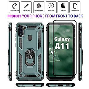Tranick Samsung A11 Case with [ 9H Full Coverage Tempered Glass Screen Protector], [ Military Grade ] 15ft Drop Tested Protective Case for Samsung Galaxy A11 Phone (Green)