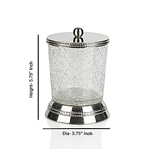 nu steel REG1H Regal Collection Qtip Holder, Bathroom Vanity Storage Organiser, Canister, Apothecary Jar for Cotton Swabs, Rounds, Balls, Metal with Crackle Glass Finish