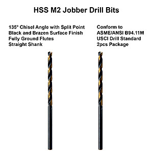 MAXTOOL No.36 2pcs Identical Jobber Length Drills Dia 0.1065" HSS M2 Twist Drill Bits Wire Gauge Gage Numbered Straight Shank Drills; JBN02H10R36P2
