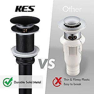 KES Bathroom Sink Drain Without Overflow Sink Drain Stopper Matt Black Pop Up Drain, All Metal Rustproof Brass and 304 Stainless Steel, S2008D-BK