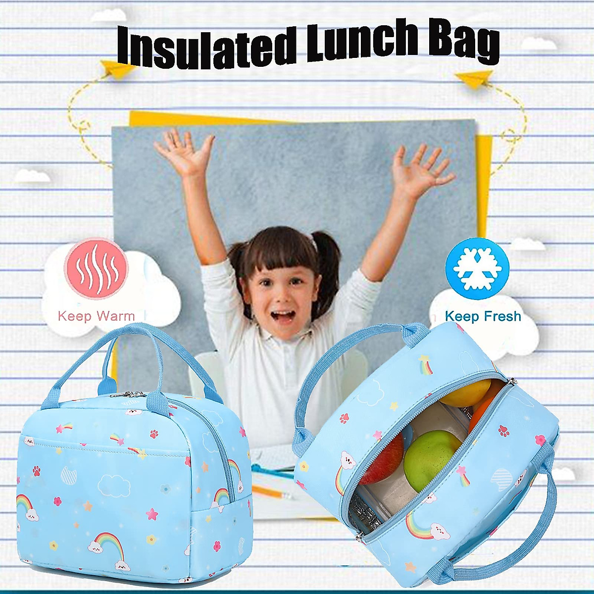 Jumpopack Unicorn Backpack for Girls School Backpacks for Elementary Girls Backpack with Lunch Box Lightweight Water Resistance School Bag Preschool Kids Bookbag,Unicorn Cat