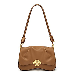FOXLOVER Small Leather Shoulder Bags for Women Fashion Cute Hobo Handbag Ladies Underarm Bag and Purse with Kiss Lock Closure(khaki)