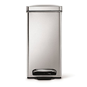 simplehuman 10 Liter / 2.6 Gallon Stainless Steel Bathroom Slim Profile Trash Can, Brushed Stainless Steel