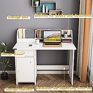 ALISENED Computer Desk with Drawers and Hutch,Small Home Office Desk，Wood Desk Executive Desks with Storage Shelf, Writing Desk with File Drawer for Bedroom Small Space