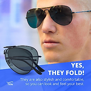 Foldies Aviator Folding Sunglasses Polarized, UV400, UVA, UVB Protection for Men Women, Folding Sunglasses Leather Case