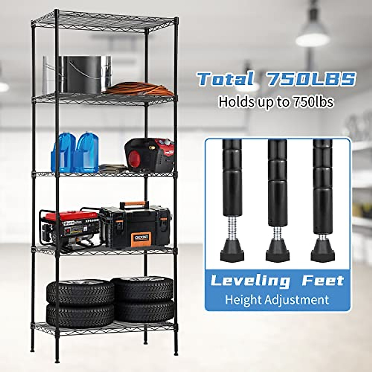 BLKMTY 5-Tier Wire Shelving Unit Metal Storage Shelf 24"x14"x60" Heavy Duty Metal Storage Rack Sturdy Wire Rack for Kitchen Bathroom Garage Shelf Pantry Organization Utility Shelves, Black