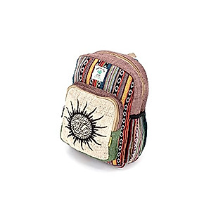 Unique Design Sun with Om Print 100% Himalaya Hemp Backpack Small Backpack Hippie Backpack Festival Backpack Hiking and Laptop Backpack FAIR TRADE Handmade with Love.