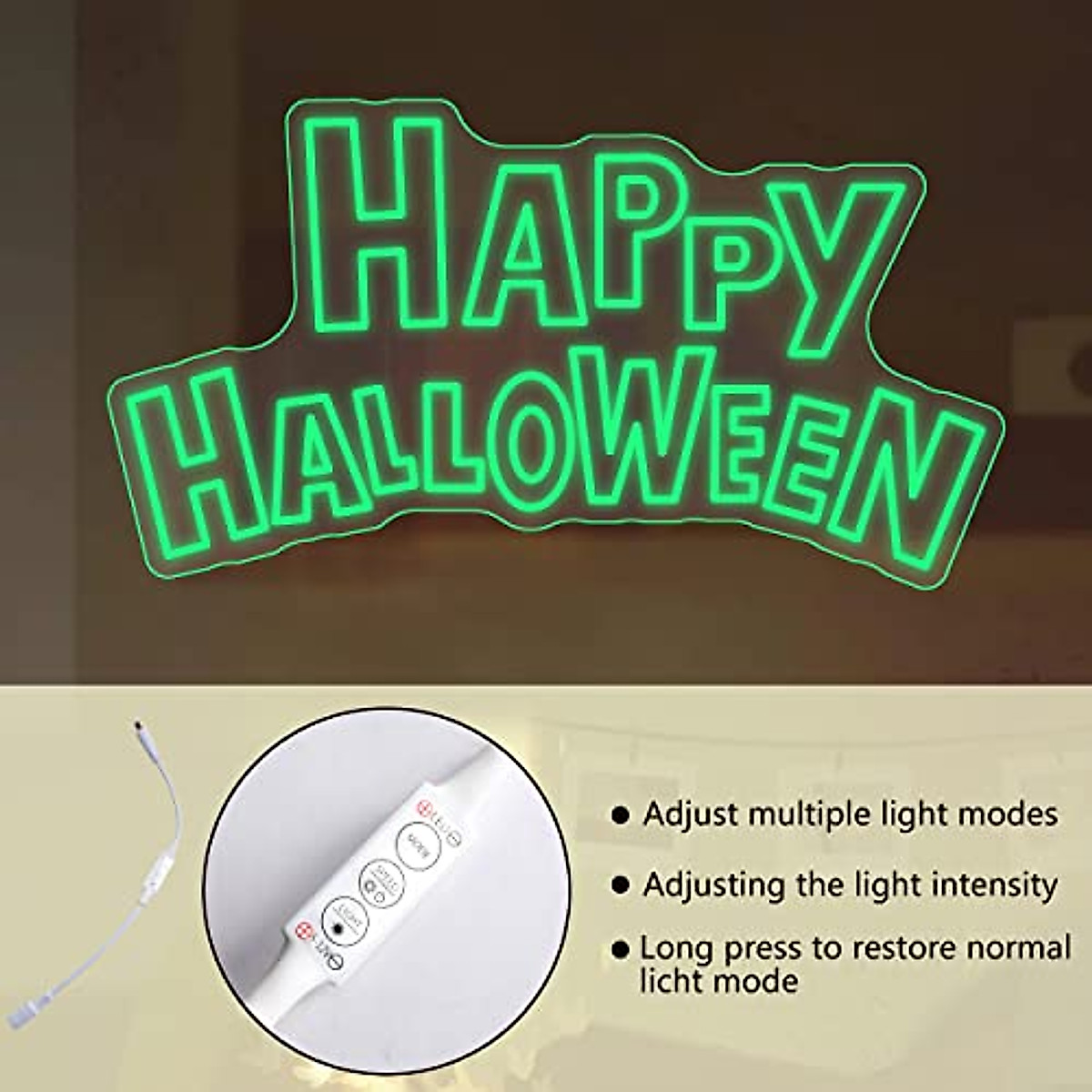 Halloween Decorations Outdoor Indoor, Happy Halloween Lights Halloween Neon Signs, 26X14 Inches Large Dimmable Neon Signs, Halloween Yard Decor, Halloween Decorations for Home (Green Happy Halloween)