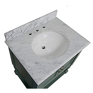 Beverly 30-inch Bathroom Vanity (Carrara/Sage Green): Includes Sage Green Cabinet with Authentic Italian Carrara Marble Countertop and White Ceramic Sink