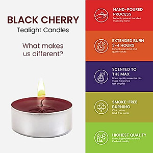 Black Cherry Candle Scented Candles Tea Lights Candles - Black Cherry Tealights - 30 Pack - Black Cherry Tea Lights with 3-4 Hour Burn Time Tea Candles - TeaLight Candles for Holiday, Wedding and Home
