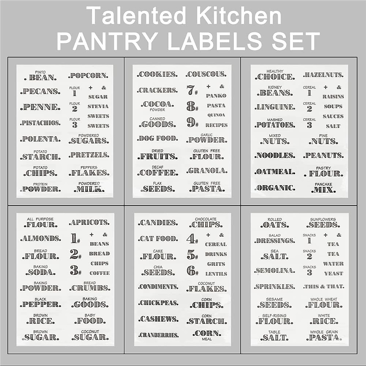 CRASPIRE Kitchen Pantry Labels 12 Sheets Preprinted Clear Kitchen Food Labels Water Resistant Organize Labels for Containers Jars Canisters Storage Bins