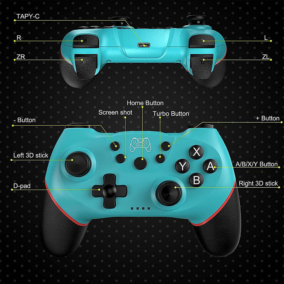 Rzzhgzq Wireless Controller for Switch/Switch Lite,Green Switch Pro Controller Gamepad Joypad Remote with Gyro Axis, Turbo and Adjustable Wireless Controller for Girl/Boy (GREEN)