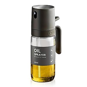 VuseOne Oil Sprayer Kitchen Gadget for Cooking High Borosilicate Glass Oil Sprayer Mister, 250ml Olive Oil Spray Bottle for AirFryer, Salad, BBQ, Kitchen Baking, Roasting, Dark Gray