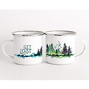 Get Lost Enamel Camper Mug, Camping Coffee Mug, Nature Outdoor Hiking Camp Lover Gift (12oz)